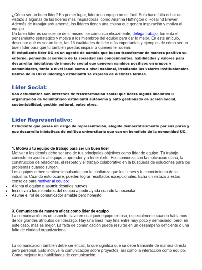 Cómo Ser Un Buen Líder - Lider Social | PDF | Liderazgo | Desarrollo ...