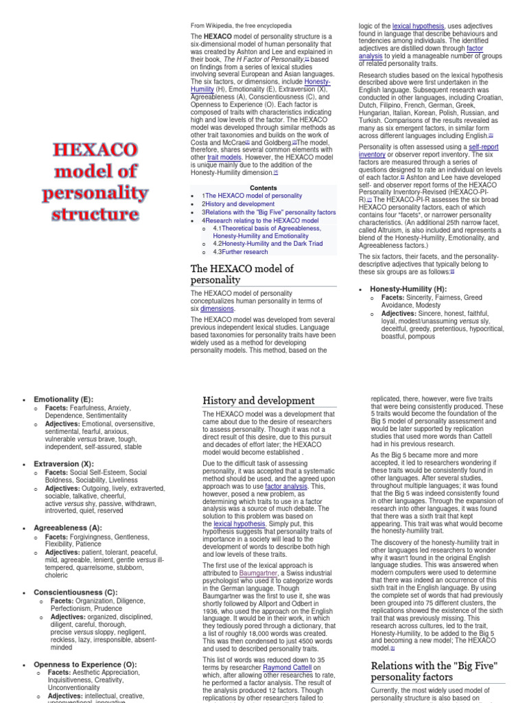 HEXACO Model of Personality Structure | PDF | Psychology ...