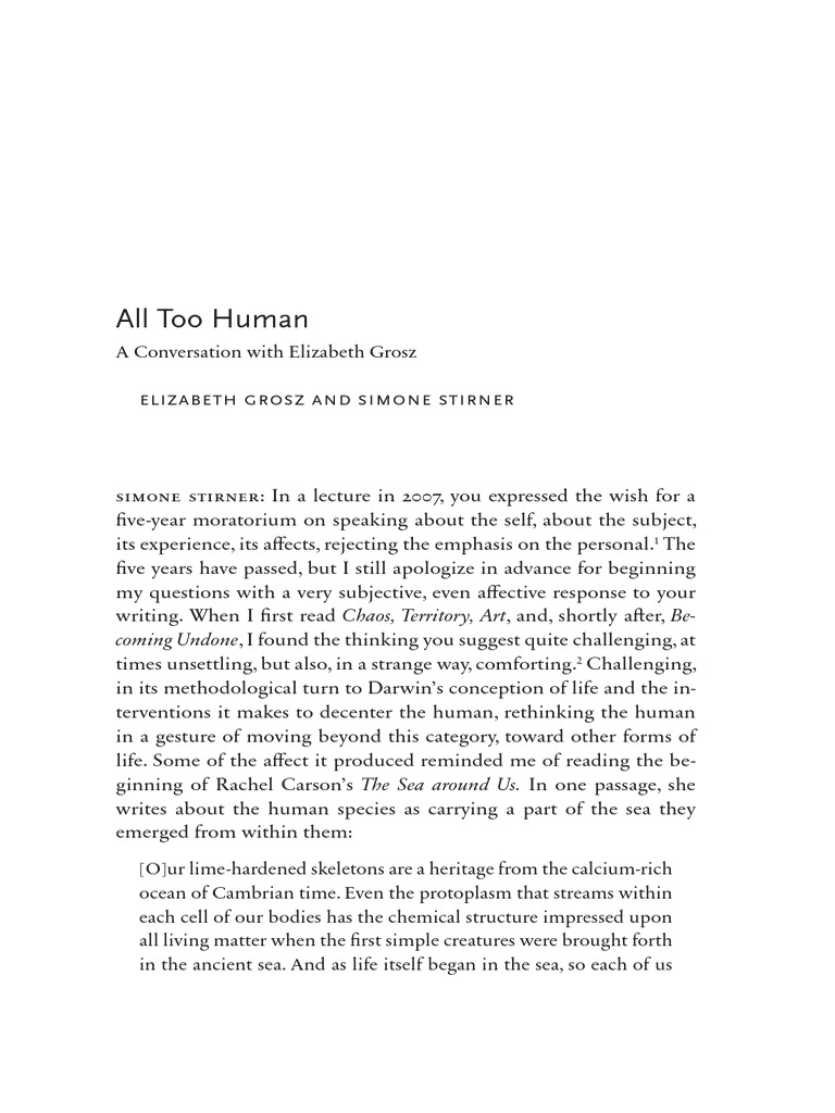All Too Human - A Conversation With Elizabeth Grosz | PDF | Thought ...
