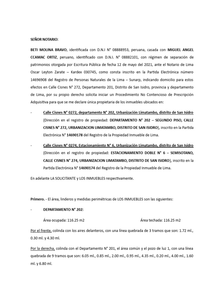 MODELO_prescripcion adquisitiva | PDF | Documento de identidad | Lima