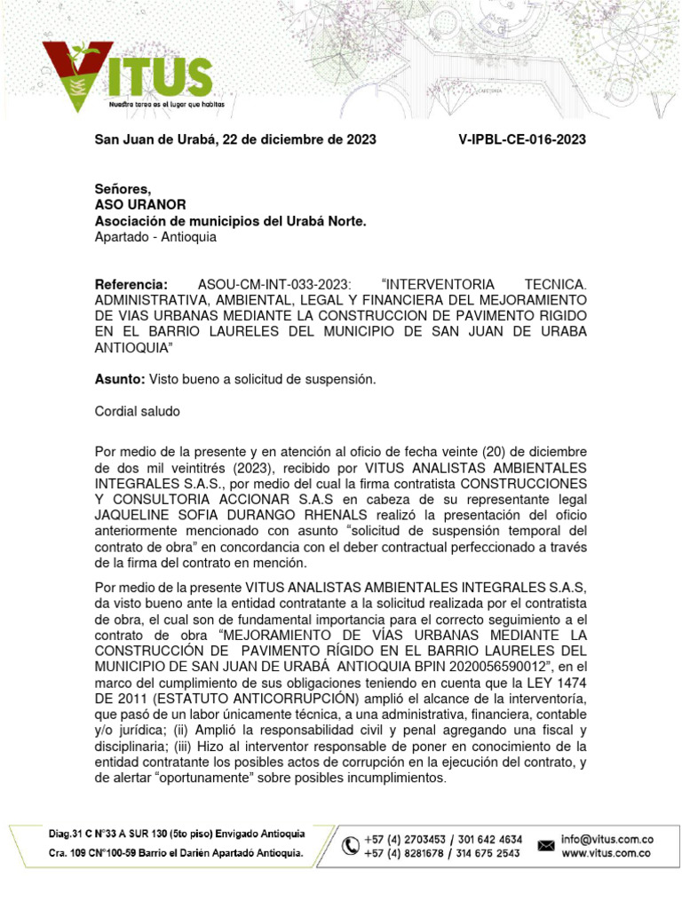 V-IPBL-CE-016-2023 - Visto Bueno A Solicitud de Suspensión | PDF | Justicia | Crimen y violencia
