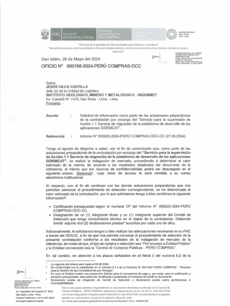 Oficio #0156-2024-Peru-Compras-Dcc | PDF