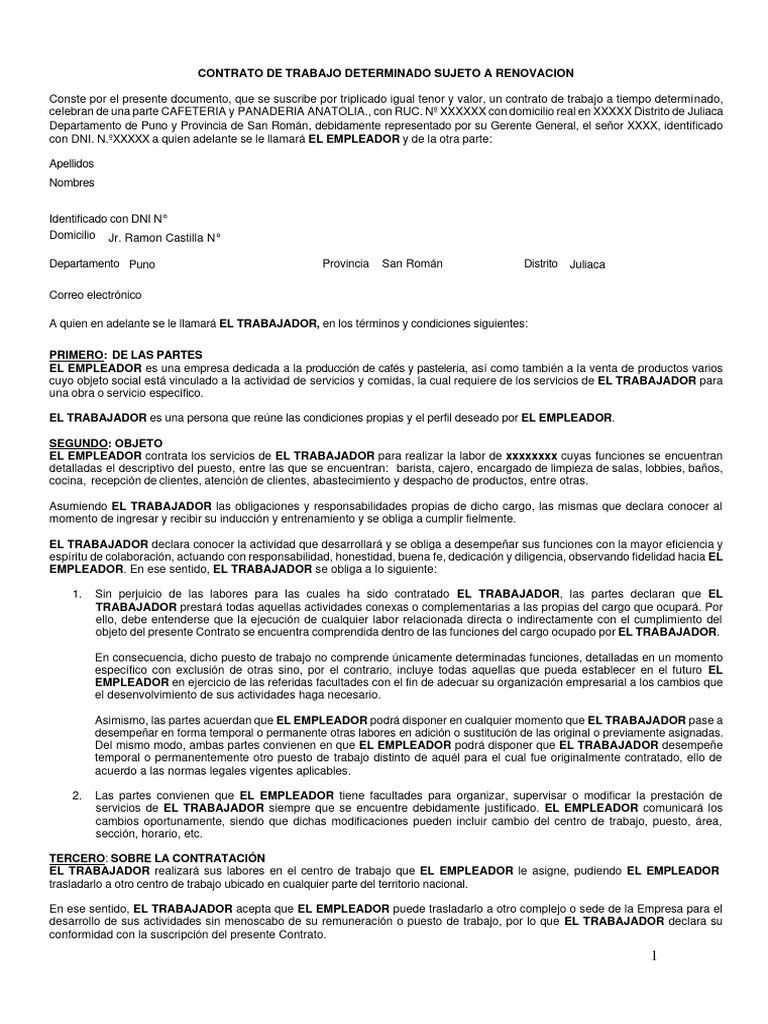 Contrato Oo | Descargar gratis PDF | Derecho laboral | Economias