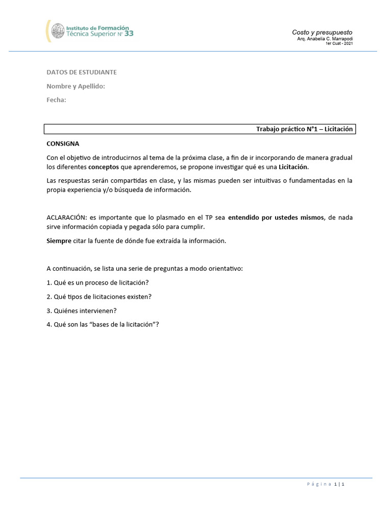 TP 1 Consigna | PDF | Crecimiento personal y profesional