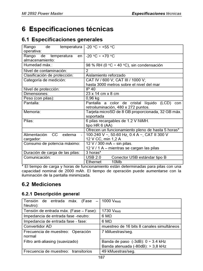 Ficha Técnica Analizador de Red Metrel MI2892 - Analizador de Calidad ...