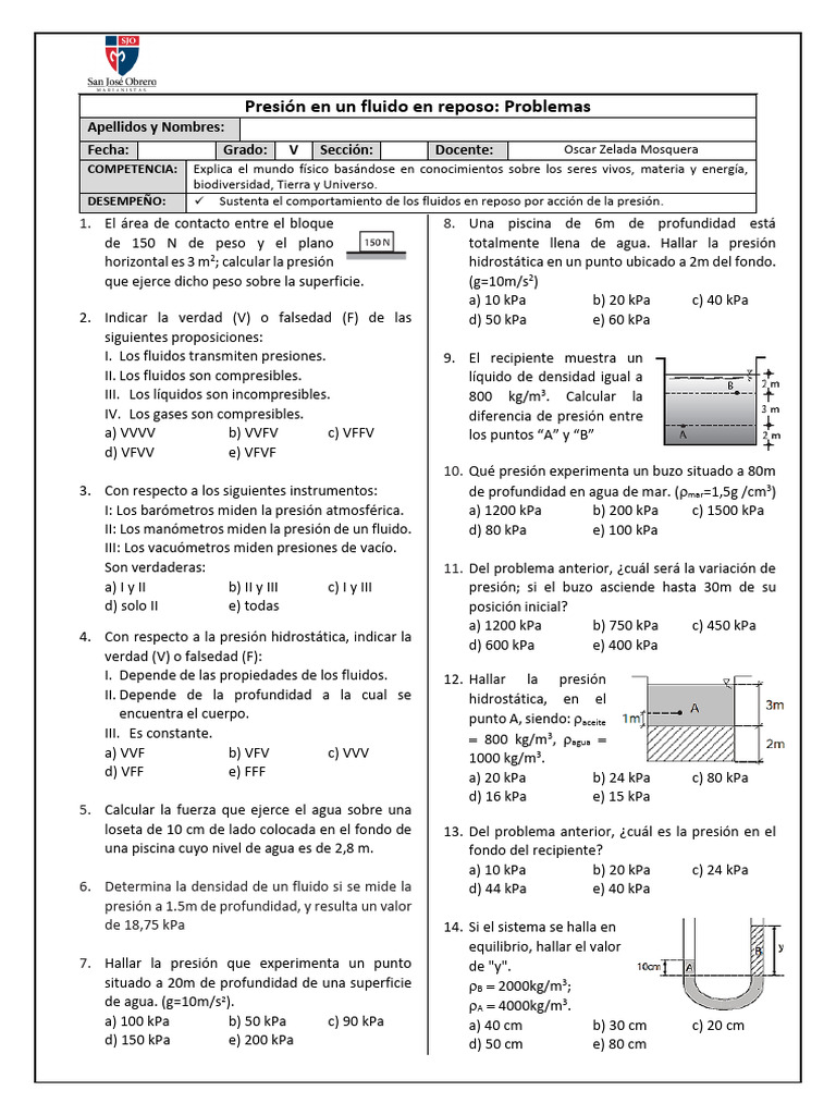 Paas 24 Presión Hidrostática Problemas 1 Pdf Presión Pascal