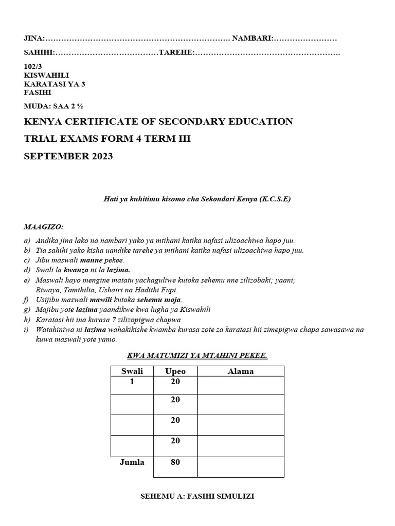102 3 KISWA PP3 Maswali | PDF