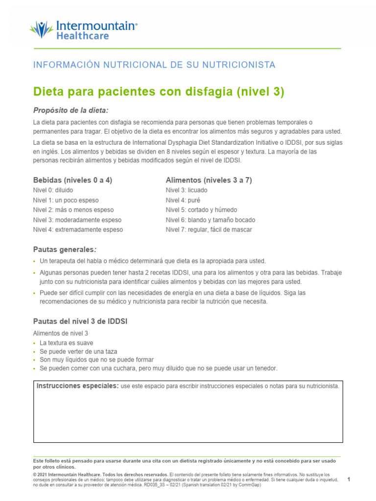 Dysphagia Diet IDDSI Level 3 Food List Spanish | PDF | Alimentos | Cereales