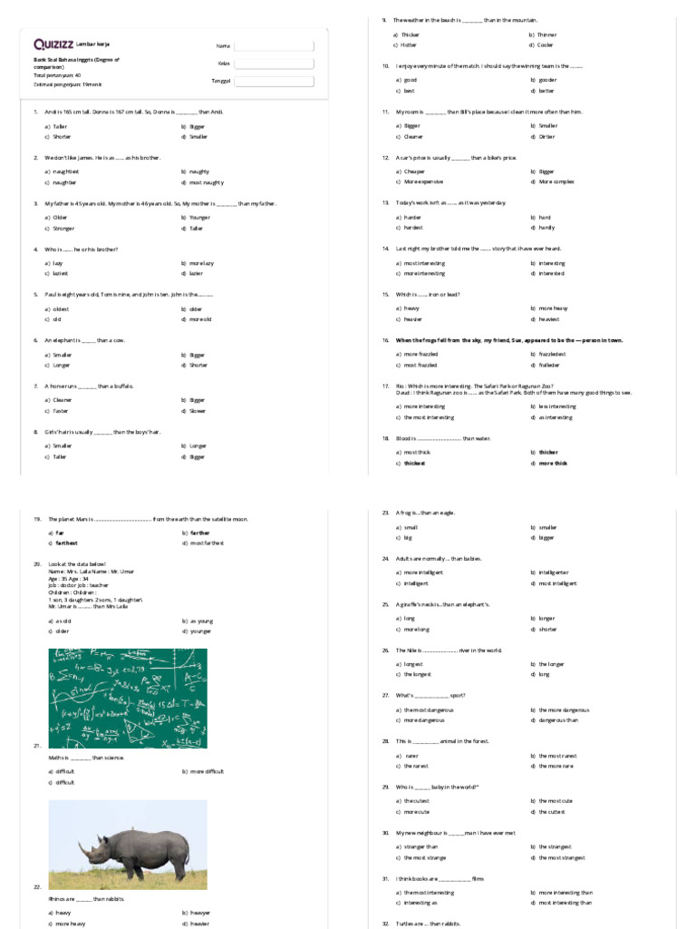 Tes Comparison Kelas 8 | PDF | Zoology