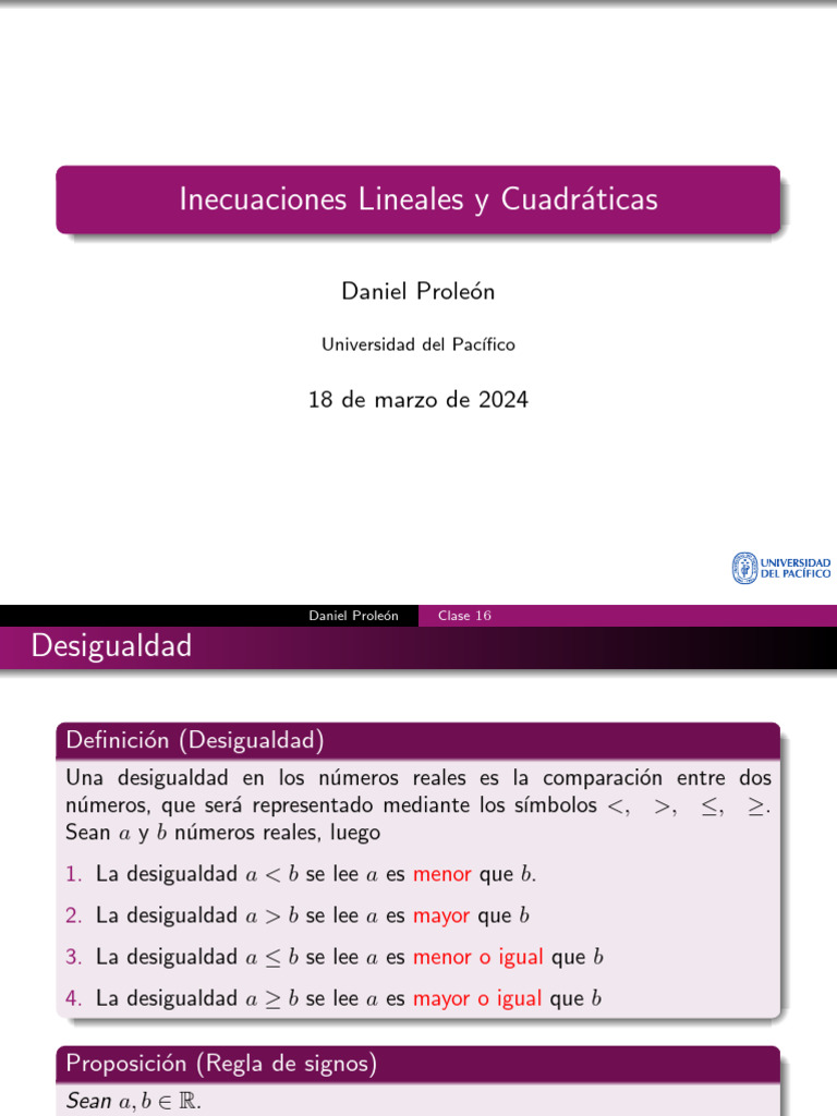 C13 Inecuaciones lineales y cuadráticas | PDF | Desigualdad (Matemáticas) | Análisis matemático