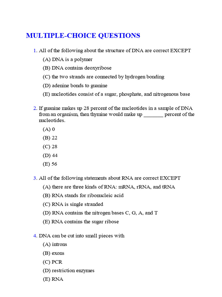 Molecular Biology MCQs | PDF | Rna | Dna