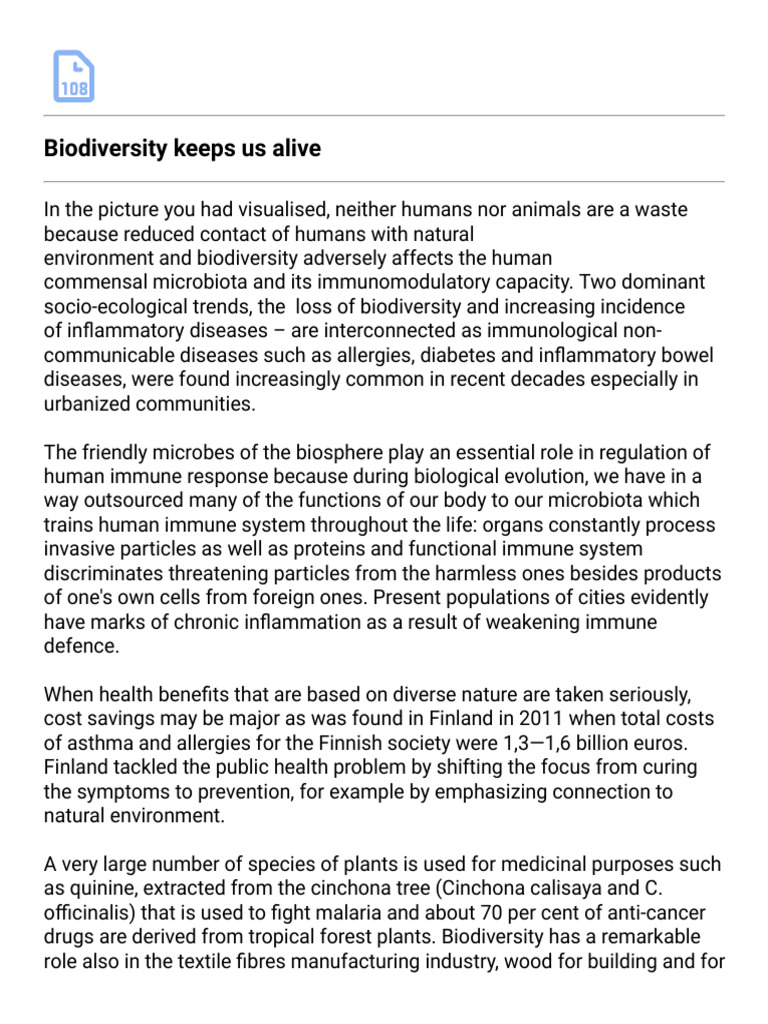 Biodiversity Keeps Us Alive | PDF | Biodiversity | Agriculture