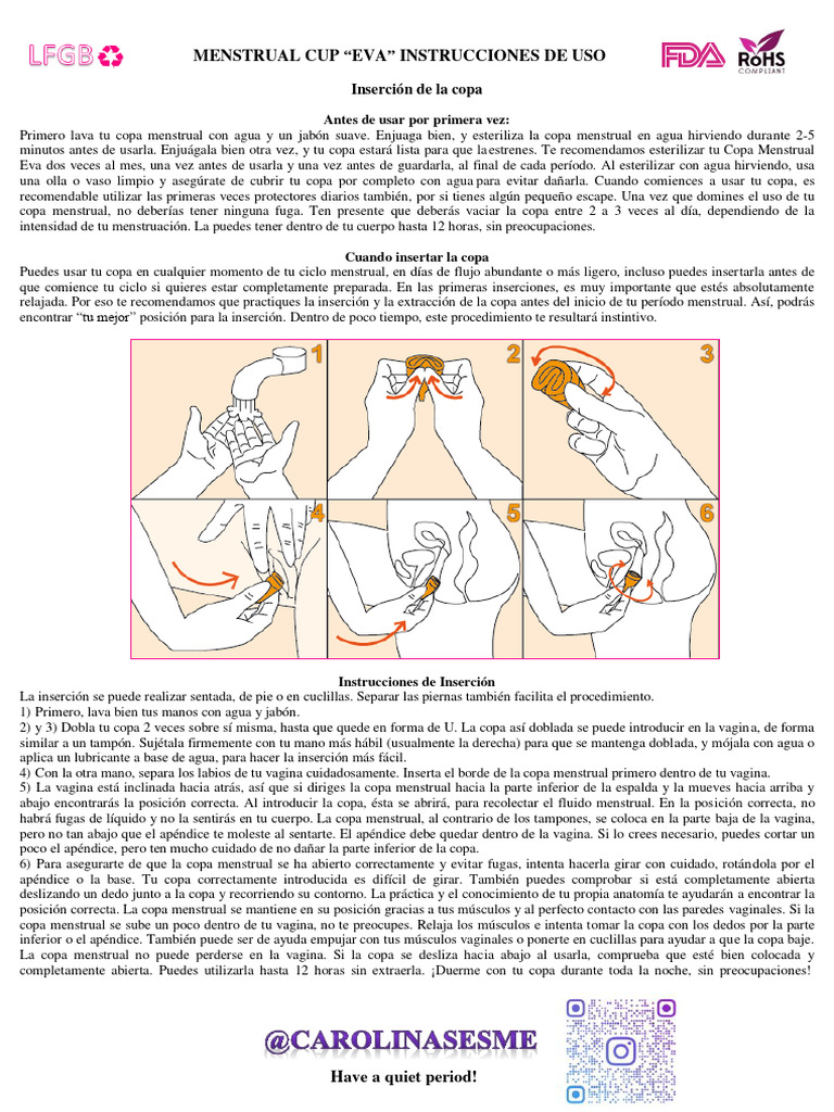 Instrucciones para usar la Eva Copa | PDF | Vagina | Menstruación