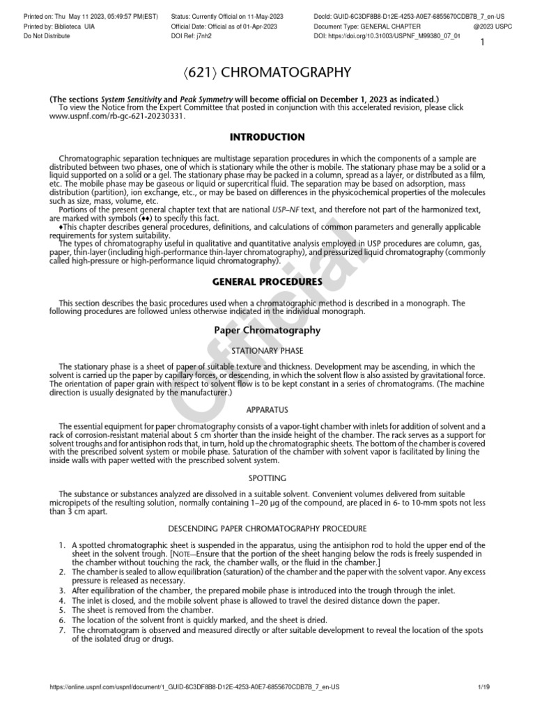 USP_621_ Capítulo General de Cromatografía (1) | PDF | Chromatography ...