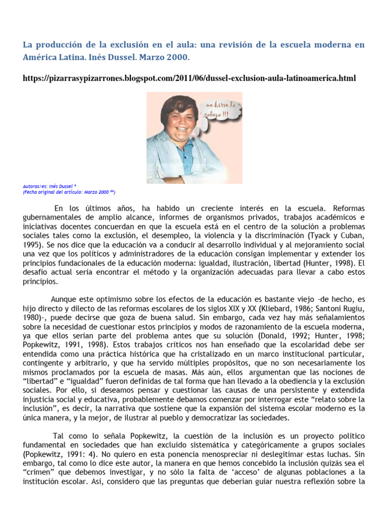 Dussel - La Produccion de La Exclusion en El Aula Una Revision de La ... Dussel - La Produccion de La Exclusion en El Aula Una Revision de La ...