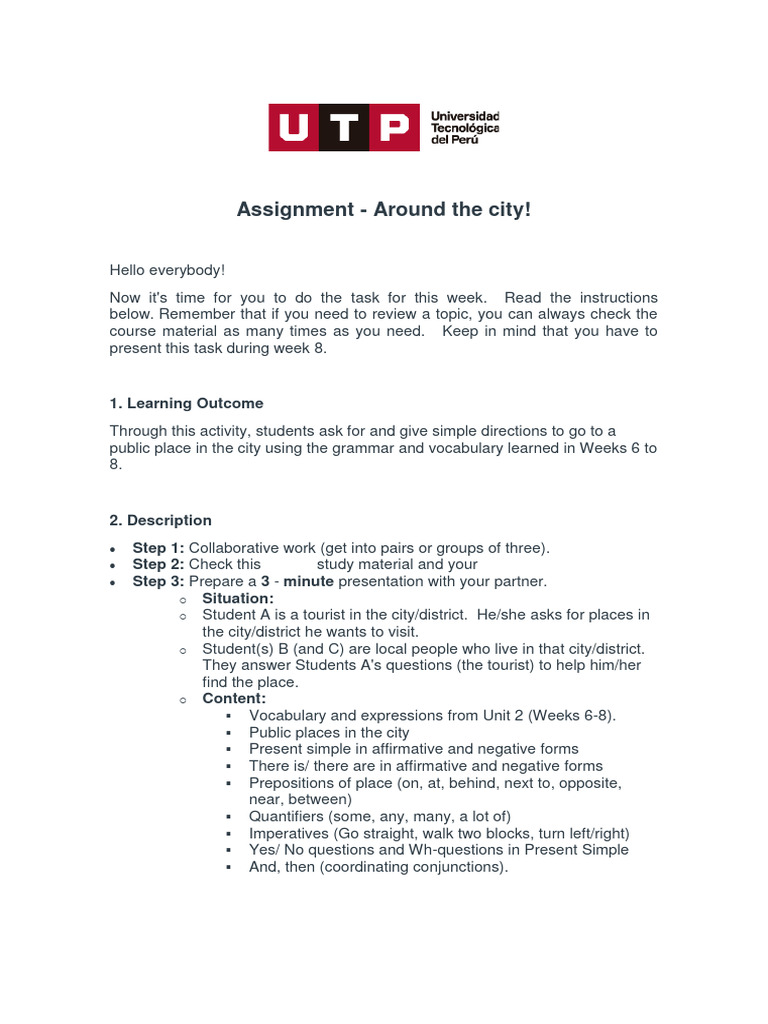 Week 8 - Task - Assignment - Around the city | PDF | You Tube | Linguistics