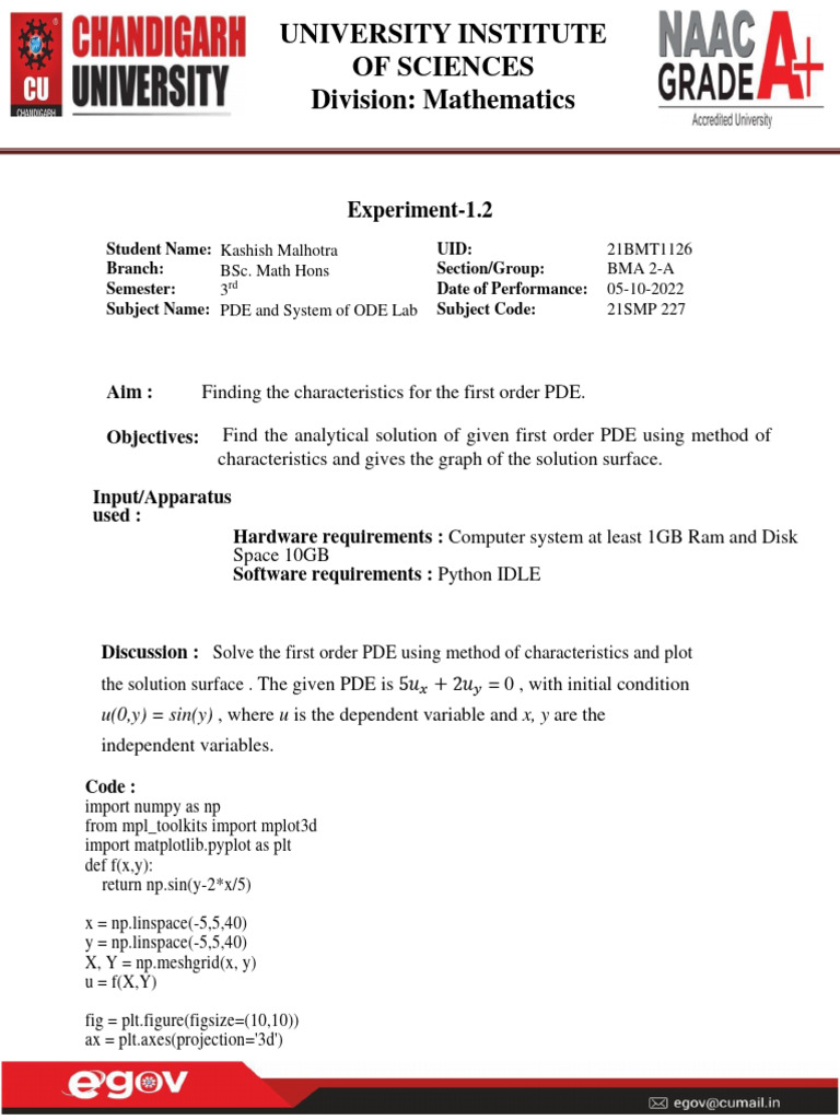 First Order PDE Characteristics Lab | PDF | Partial Differential ...
