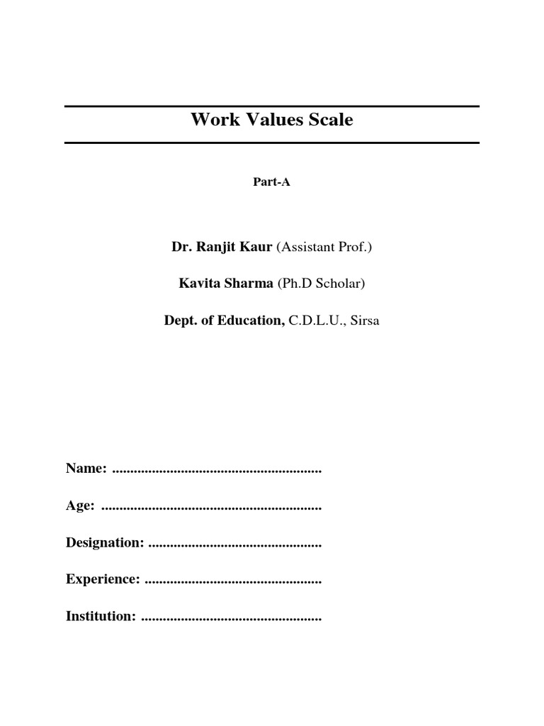 Work value inventory 2 | Download Free PDF | Cognition | Cognitive Science