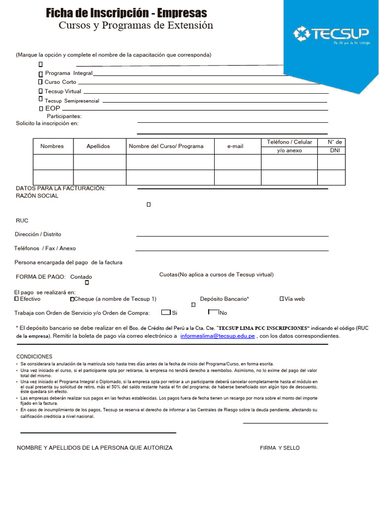 Ficha de Inscripción (Empresa) | PDF