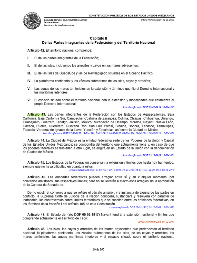 Capítulo II de Las Partes Integrantes de La Federación y Del Territorio ...