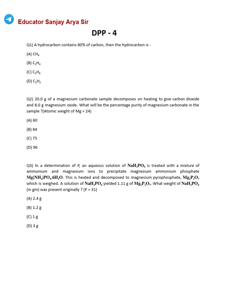 DPP 4 - Basic Concepts of Chemistry | PDF