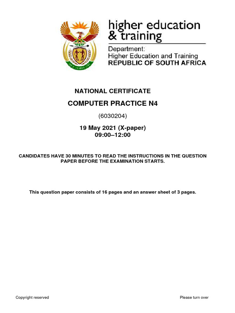 N4 Computer Practice June 2021 | PDF | Internet | Computer Network