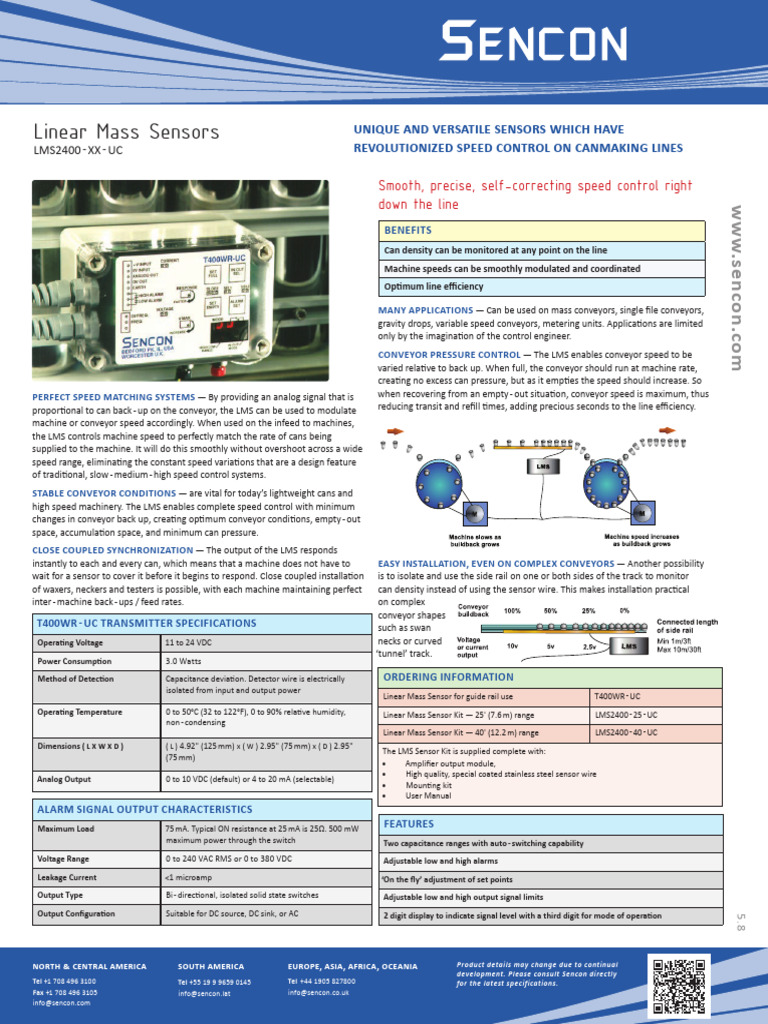 Sencon Linear Mass Sensors PDS | PDF | Sensor | Amplifier