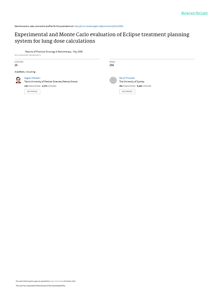 Experimental And Monte Carlo Evaluation Of Eclipse Treatment Planning System For Lung Dose