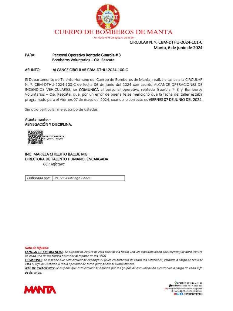 CIRCULAR No. 101- ALCANCE CIRCULAR CBM-DTHU-2024-100-C-signed | PDF