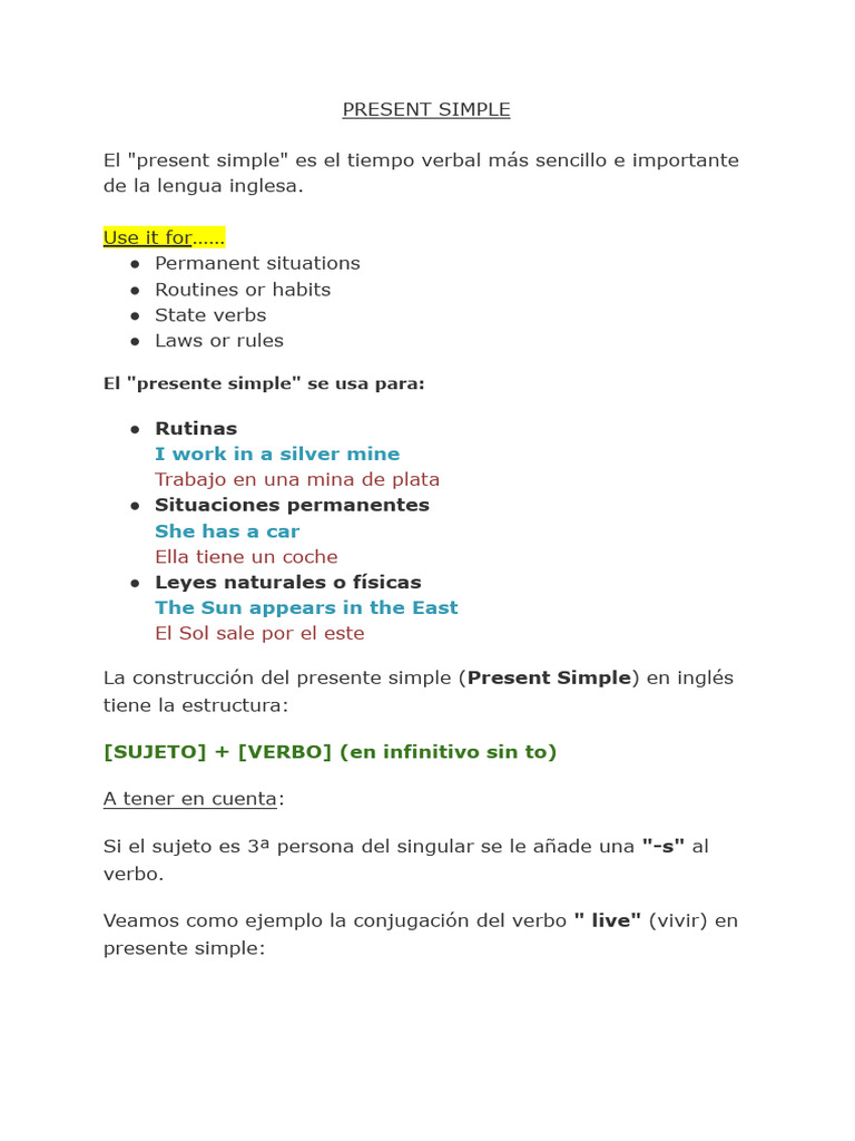 PRESENT SIMPLE Affirmative Form Explain | PDF | Verbo | Tipología ...