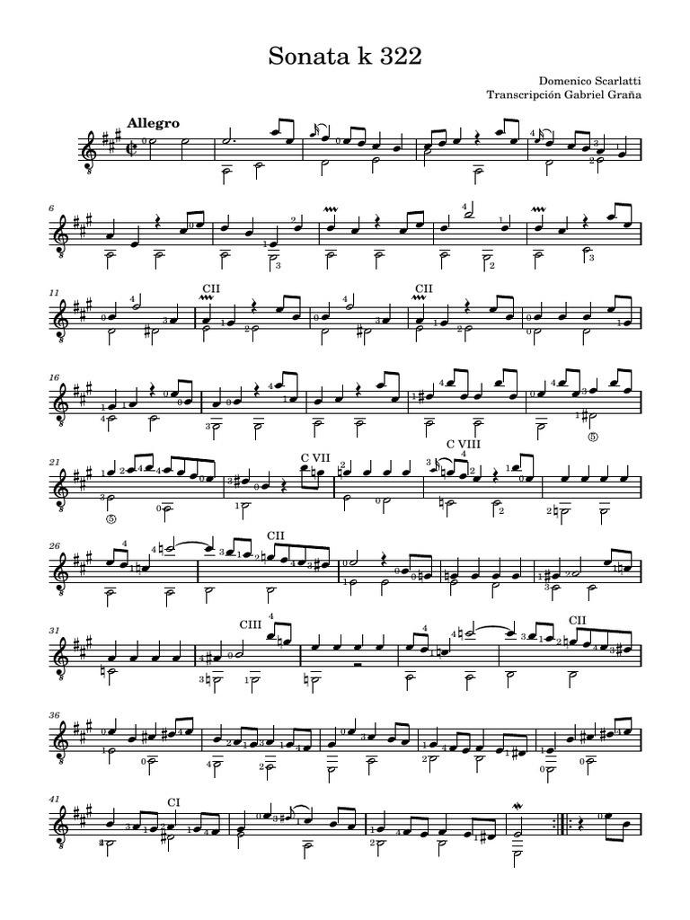 Sonata k322 Transcripción Gabriel Graña | PDF