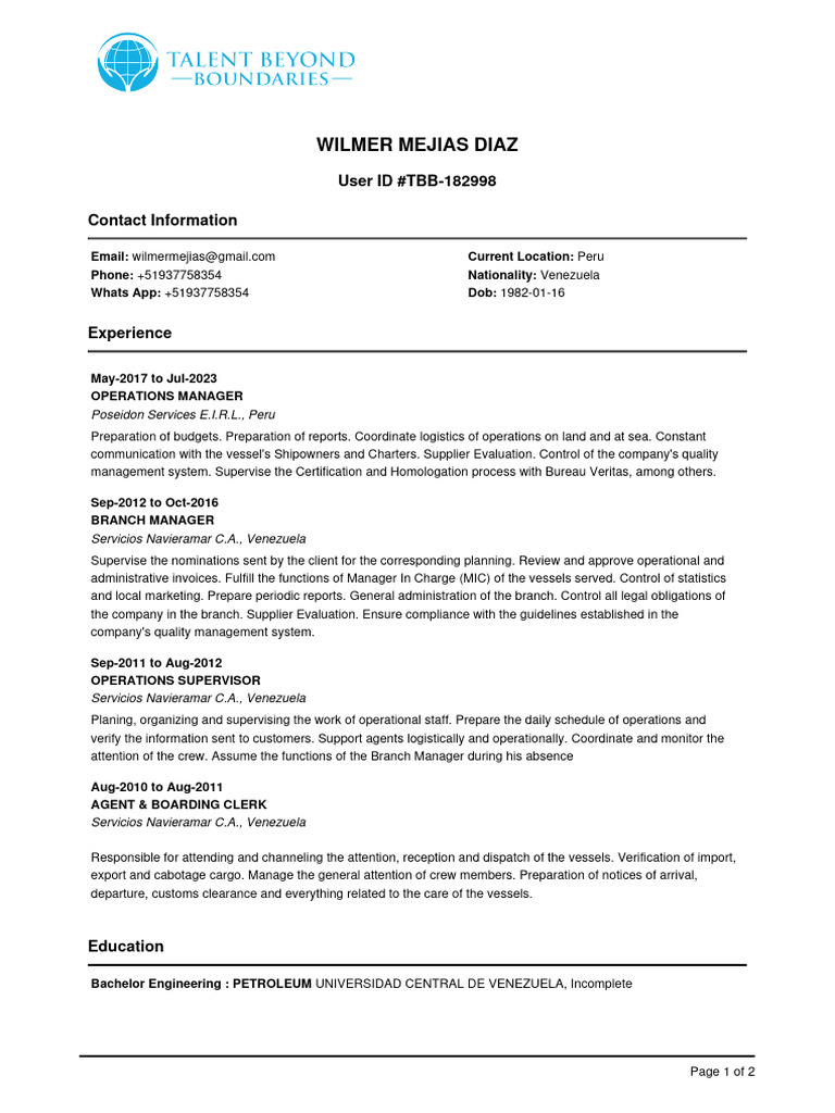 CV - TALENT BEYOND BOUNDARIES | Download Free PDF | Business