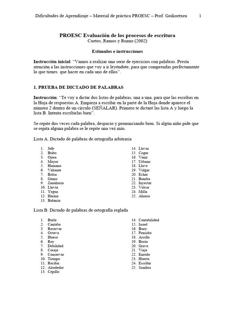 Evaluación de Escritura PROESC | PDF | Monólogo | Puntuación