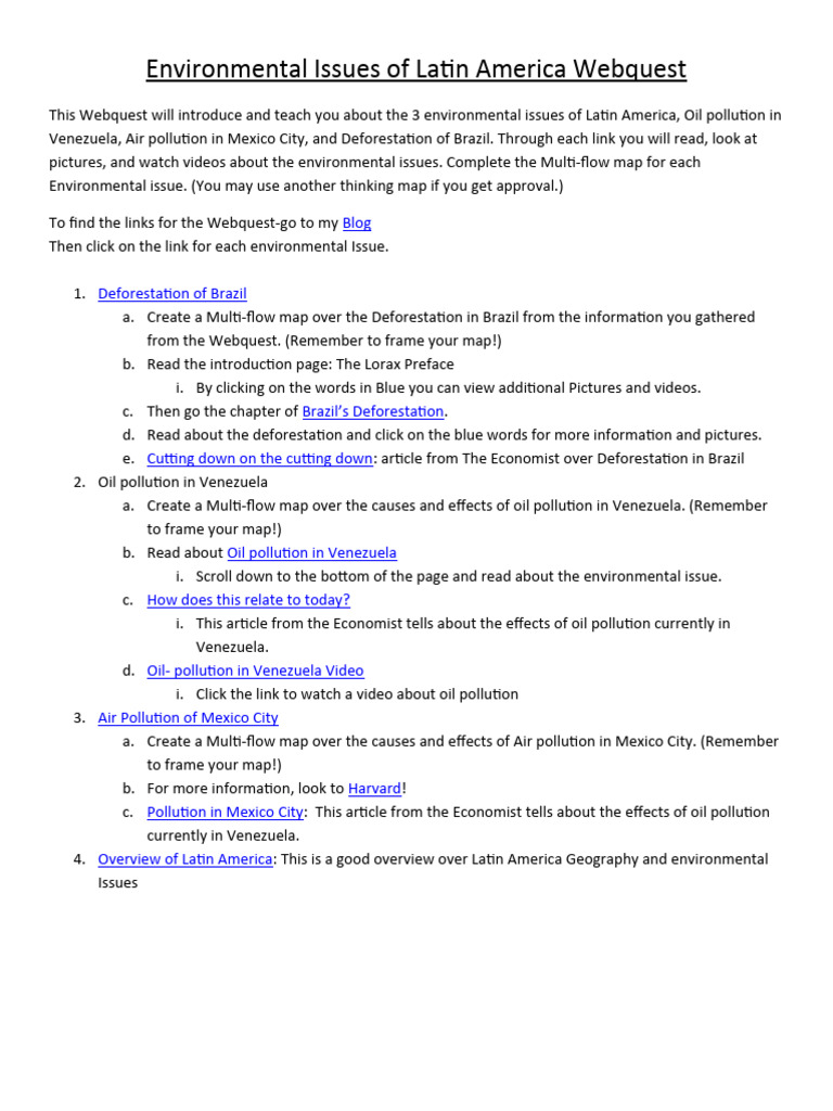 Environmental Issues of Latin America Webquest Oteos7 | PDF