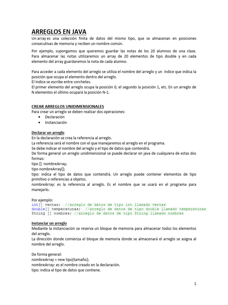 Arreglos en Java | PDF | Objeto (informática) | Java (lenguaje de ...