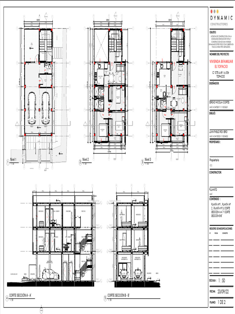 Plano - 1 DE 2 - PLANTA N°1, PLANTA #2, PLANTA #3, CORTE SECCIÓN A-A Y CORTE SECCIÓN B-B | PDF