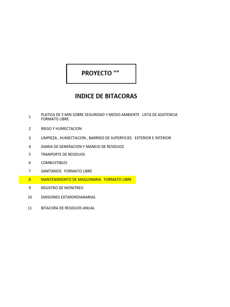 Copia de FORMATOS DE BITACORAS TECNICAS | PDF | Residuos | ruido