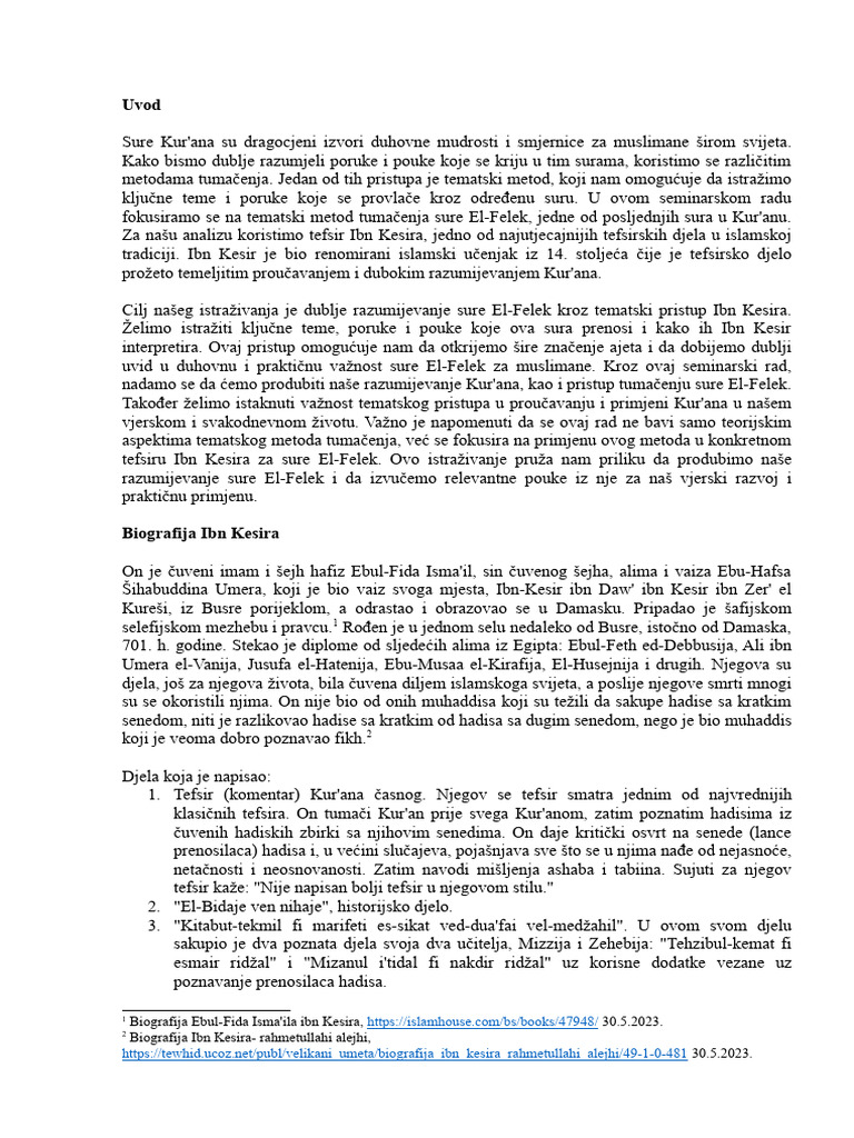 Tematsko Tumačenje Sure El - Felek - 1 | PDF