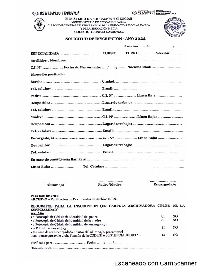 Formulario de Inscripcion | PDF