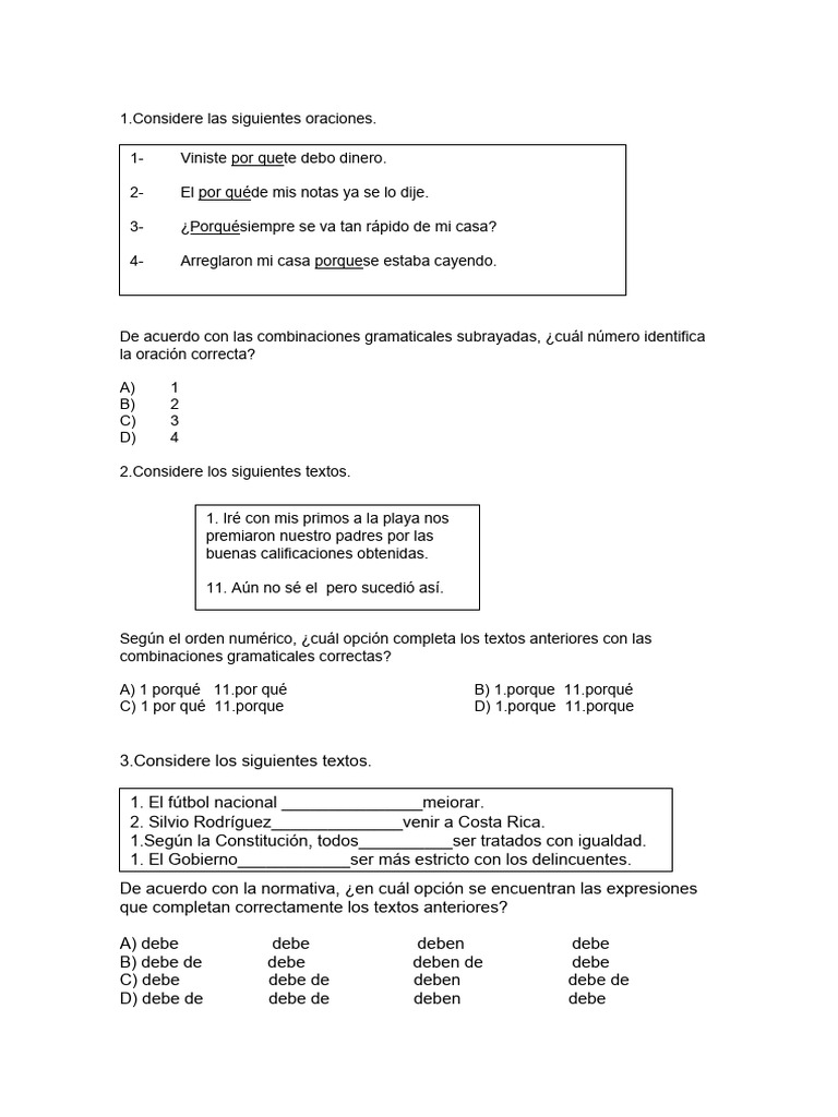 Combinaciones Gramaticales Práctica | PDF