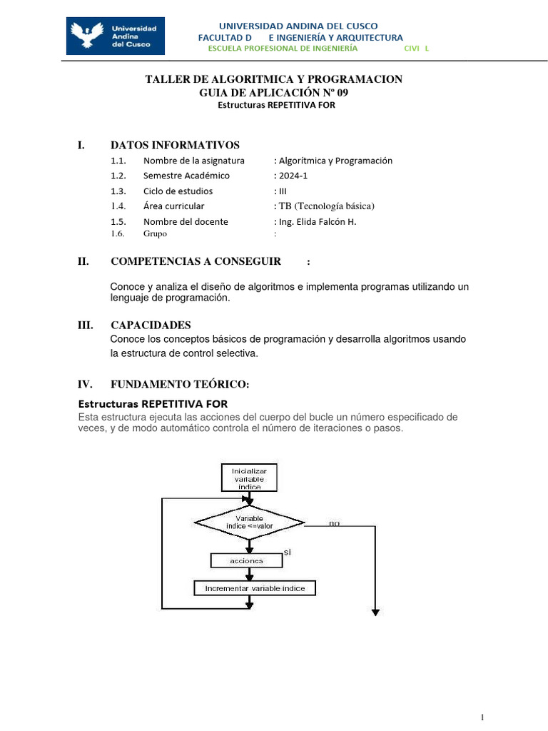 Guia #09 Estructura Repetitiva For | PDF | Algoritmos | Programación de computadoras