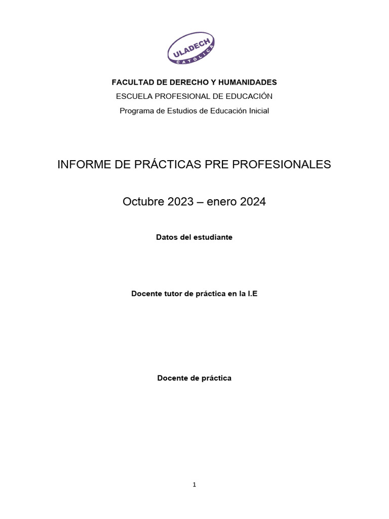Informe de Prácticas Pre Profesionales | PDF | Salón de clases | Maestros
