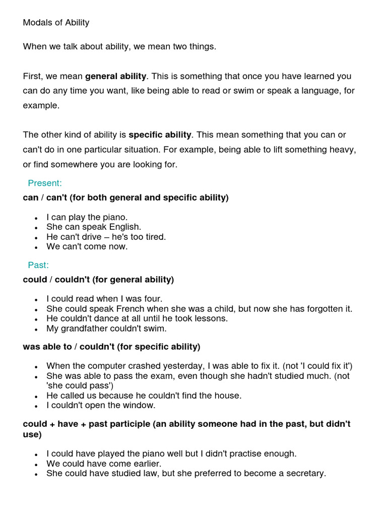 Modals of Ability | Download Free PDF | Linguistics | Grammar