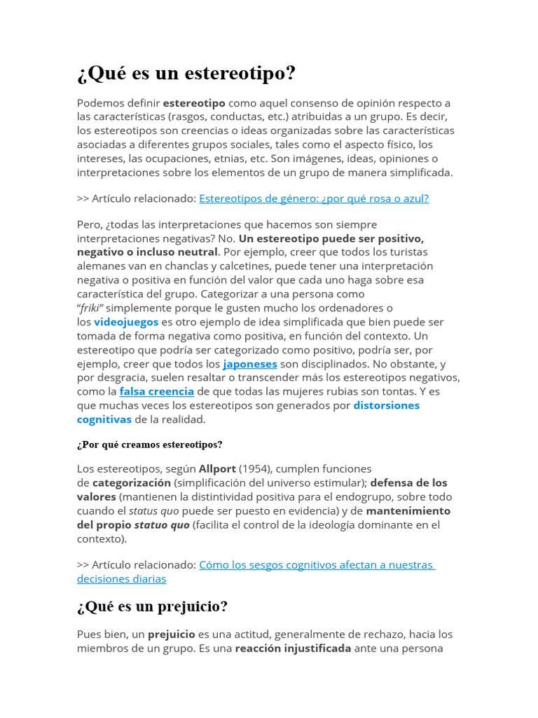 Qué Es Un Estereotipo y Prejuicio | PDF | Estereotipos | Prejuicios