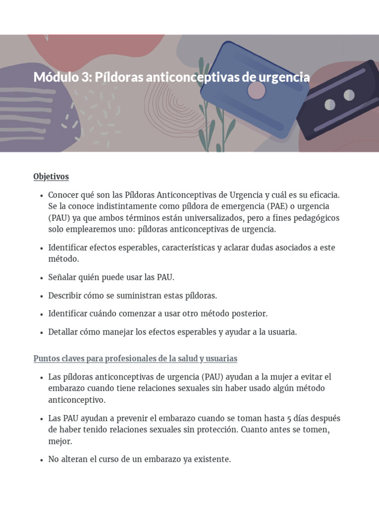 Módulo 3 Píldoras Anticonceptivas de Urgencia | PDF | Control de la natalidad | Píldora ...