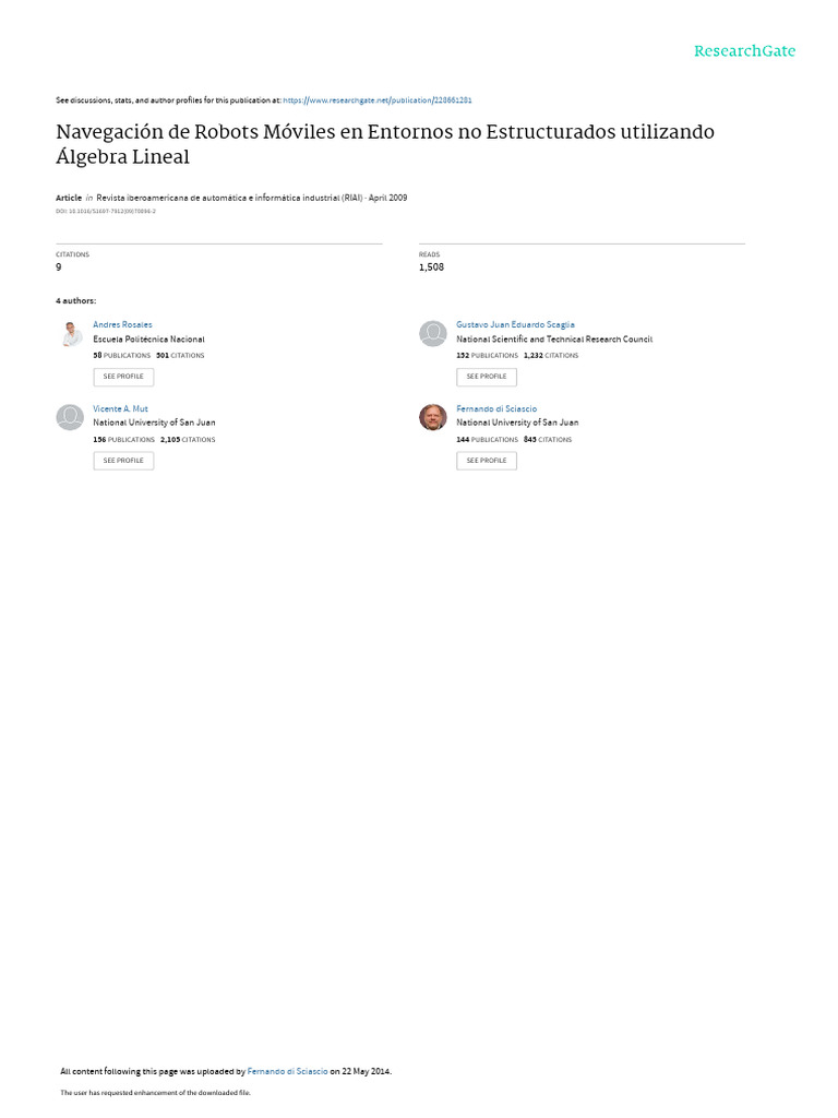 Navegacion de Robots Moviles en Entornos No Estruc | PDF | Ecuaciones | Matriz (Matemáticas)