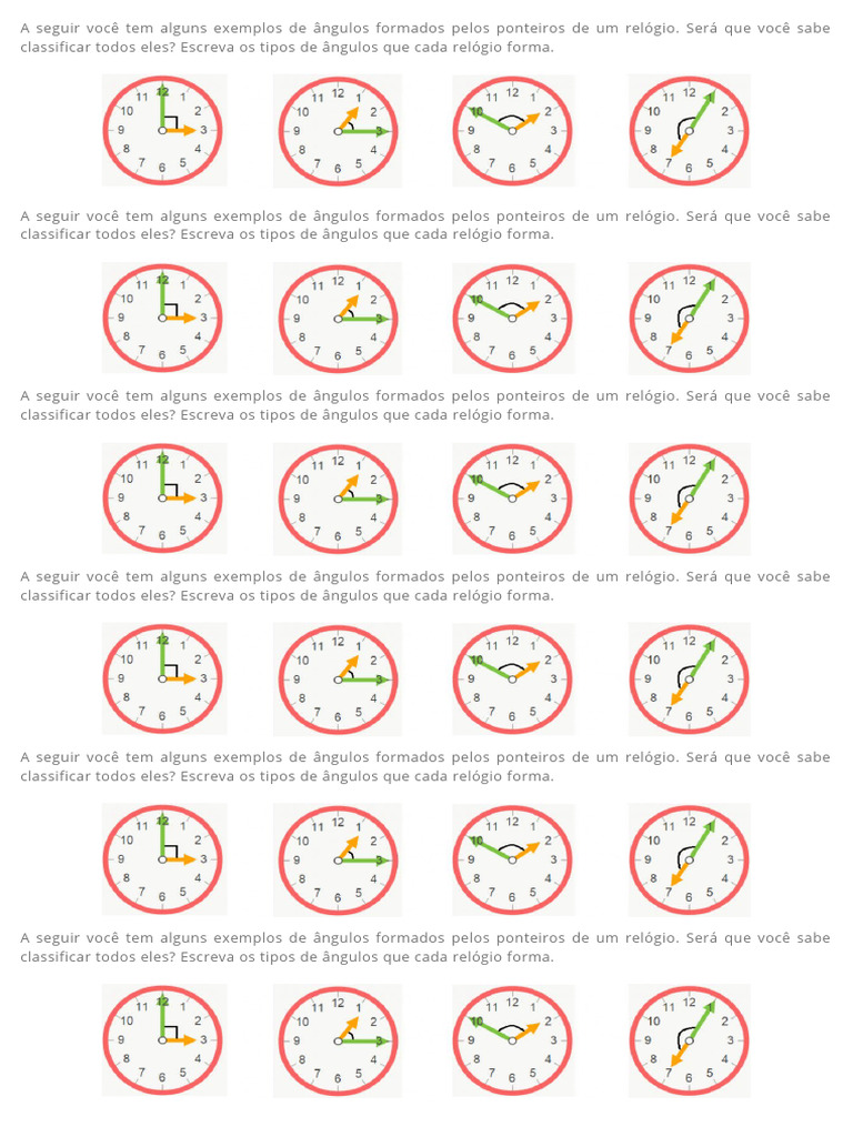 Ângulos - Exercicio relógio | PDF