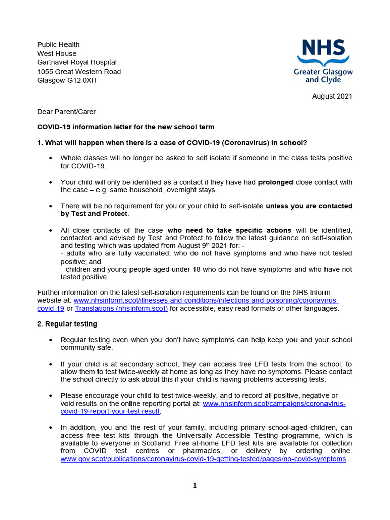 Letter For The New Term - Schools - August 2021 - NHS GGC - V2 | PDF ...