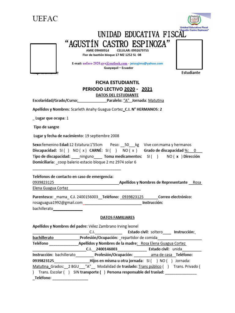 Octavo a Ficha Actualizada | PDF