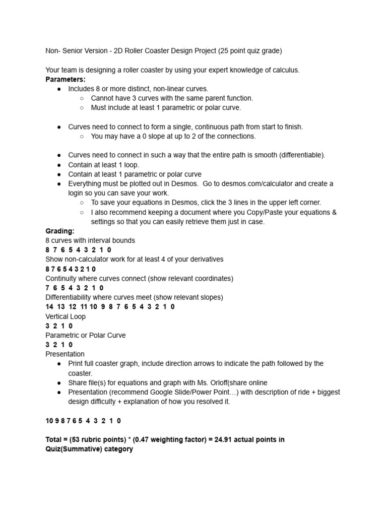 2D Roller Coaster Design | PDF | Curve | Equations